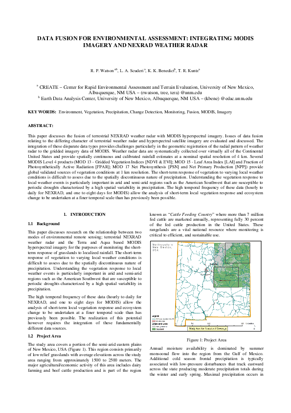 (PDF) Data Fusion for Environmental Assessment: Integrating Modis Imagery and Nexrad Weather Radar