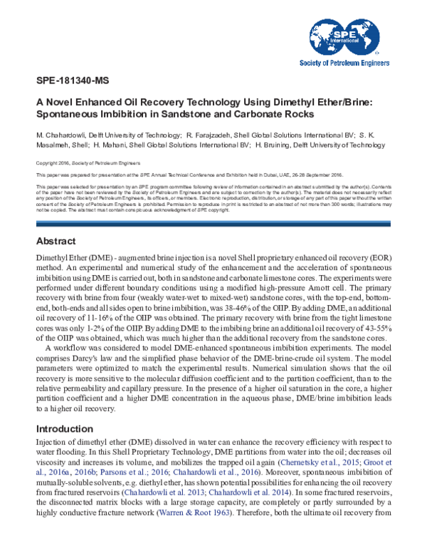 (PDF) A Novel Enhanced Oil Recovery Technology Using Dimethyl Ether ...