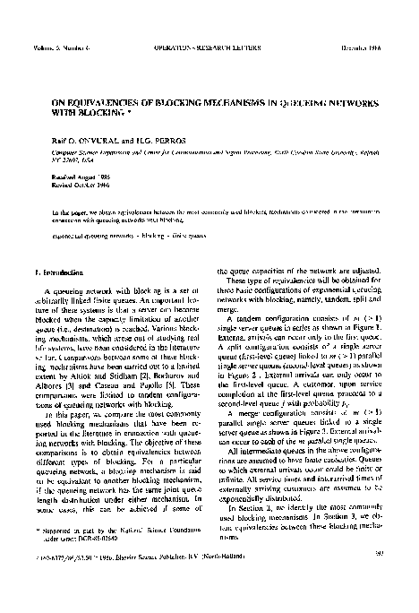 (PDF) On equivalencies of blocking mechanisms in queueing networks with blocking