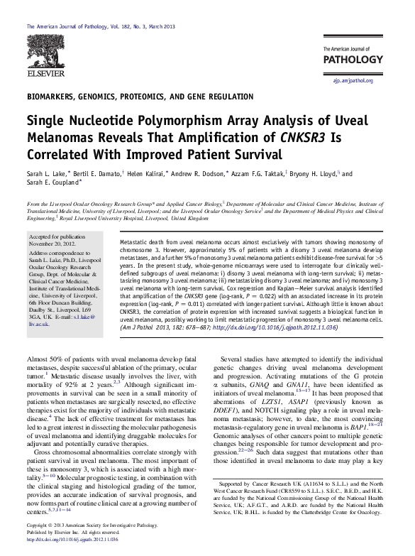 (PDF) Single nucleotide polymorphism array analysis defines a specific ...