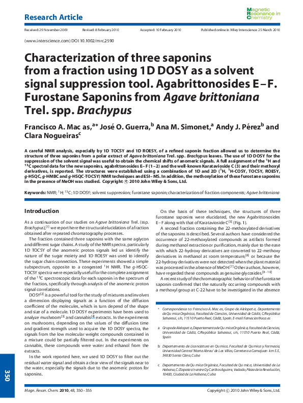 (PDF) Characterization of three saponins from a fraction using 1D DOSY ...