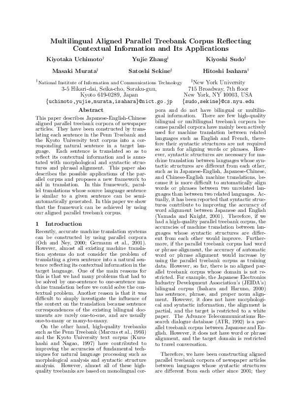 (PDF) Multilingual aligned parallel treebank corpus reflecting contextual information and its ...