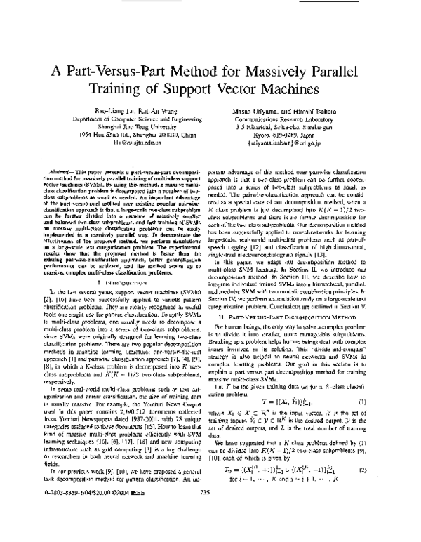 Pdf A Part Versus Part Method For Massively Parallel Training Of Support Vector Machines