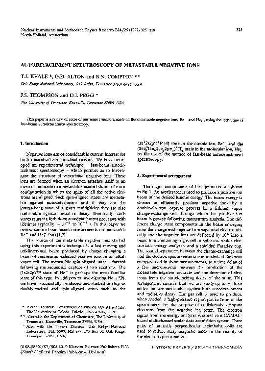 (PDF) Autodetachment spectroscopy of metastable negative ions