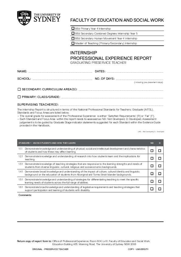 (PDF) INTERNSHIP PROFESSIONAL EXPERIENCE REPORT GRADUATING PRESERVICE ...