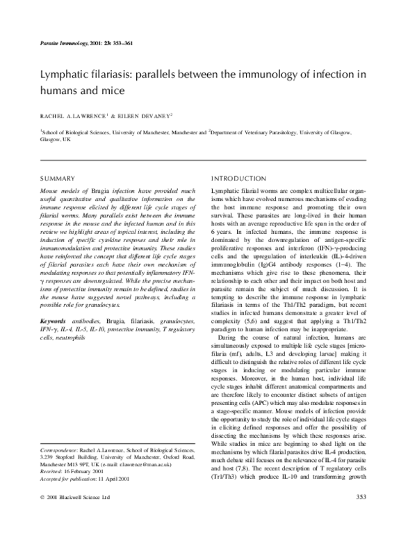 (PDF) Lymphatic filariasis: parallels between the immunology of ...