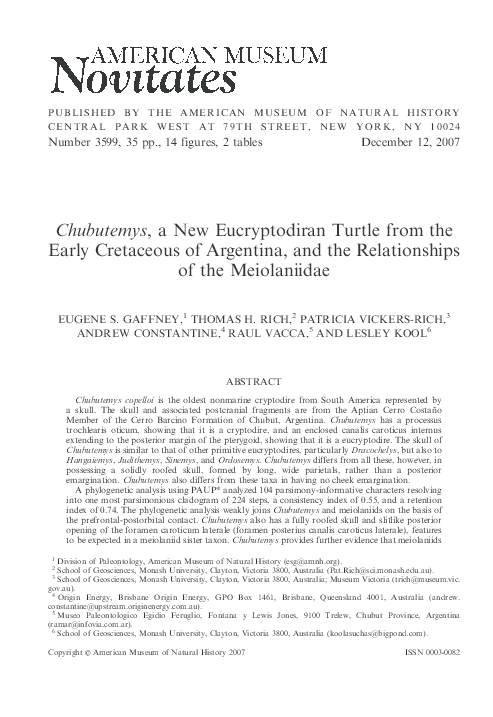 (PDF) Chubutemys, a New Eucryptodiran Turtle from the Early Cretaceous ...