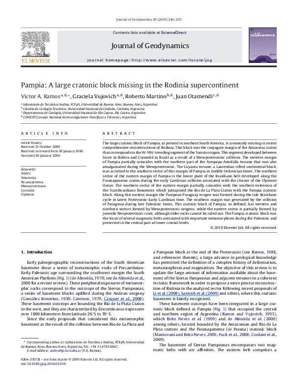 (PDF) Pampia: A large cratonic block missing in the Rodinia supercontinent