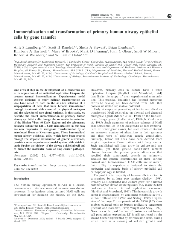 (PDF) Immortalization and transformation of primary human airway ...