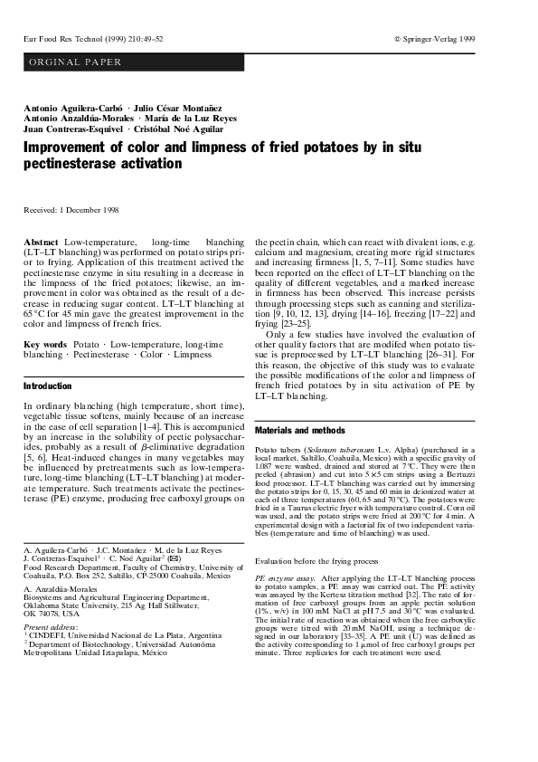 (PDF) Improvement of color and limpness of fried potatoes by in situ ...