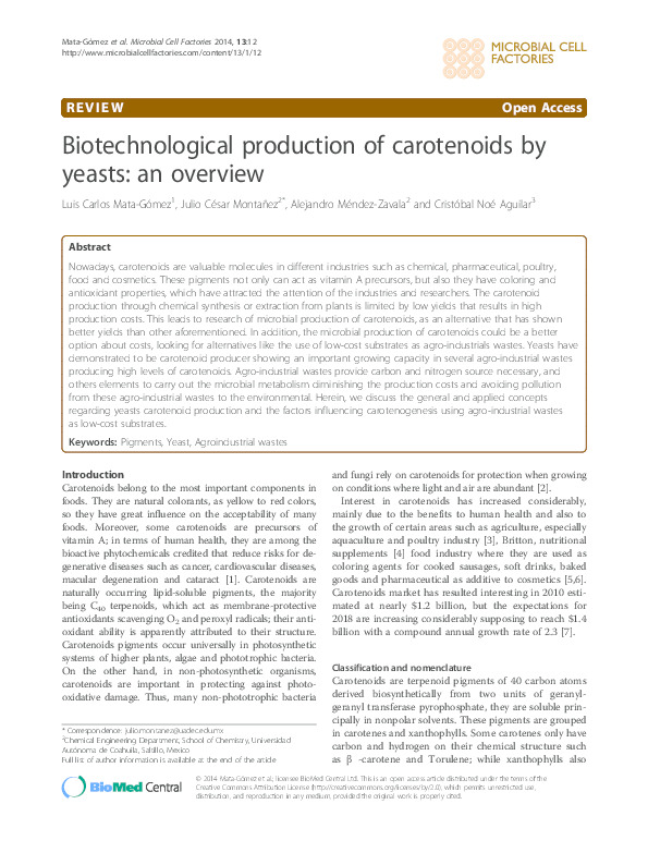(PDF) Biotechnological production of carotenoids by yeasts: an overview