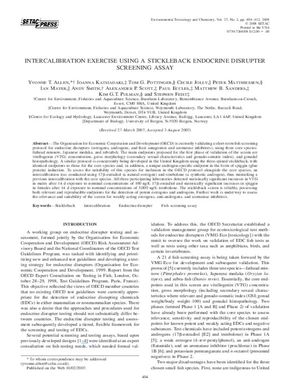 (PDF) Intercalibration Exercise Using a Stickleback Endocrine Disrupter ...