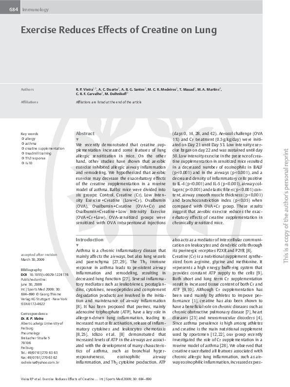 (PDF) Exercise Reduces Effects of Creatine on Lung