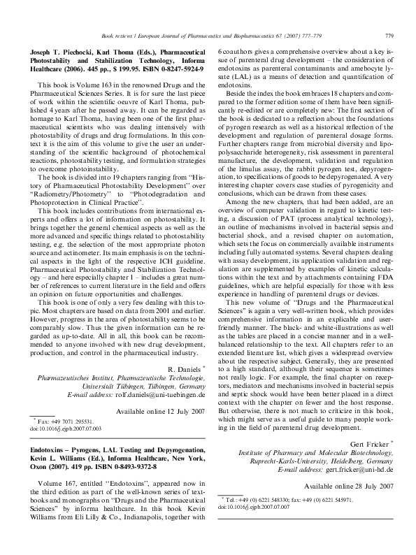 (PDF) Joseph T. Piechocki, Karl Thoma (Eds.), Pharmaceutical ...