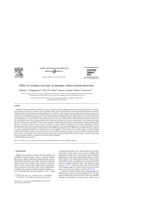 Pdf Effect Of Solution Viscosity On Dynamic Surface Tension Detection