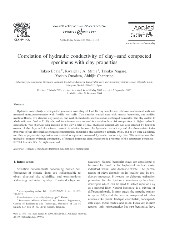 (PDF) Correlation of hydraulic conductivity of clay–sand compacted ...