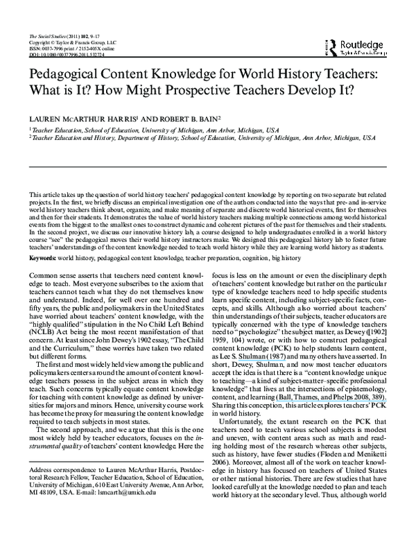 (PDF) Pedagogical Content Knowledge for World History Teachers: What is It? How Might ...