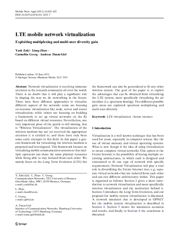 (PDF) LTE mobile network virtualization