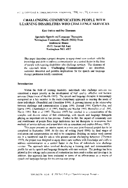 (PDF) Challenging Communication: People with Learning Disabilities who ...