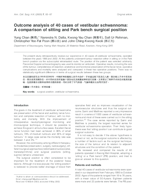 (PDF) Outcome analysis of 40 cases of vestibular schwannoma: A ...