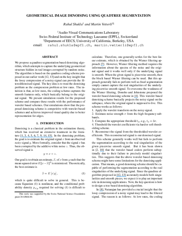 (PDF) GEOMETRICAL IMAGE DENOISING USING QUADTREE SEGMENTATION