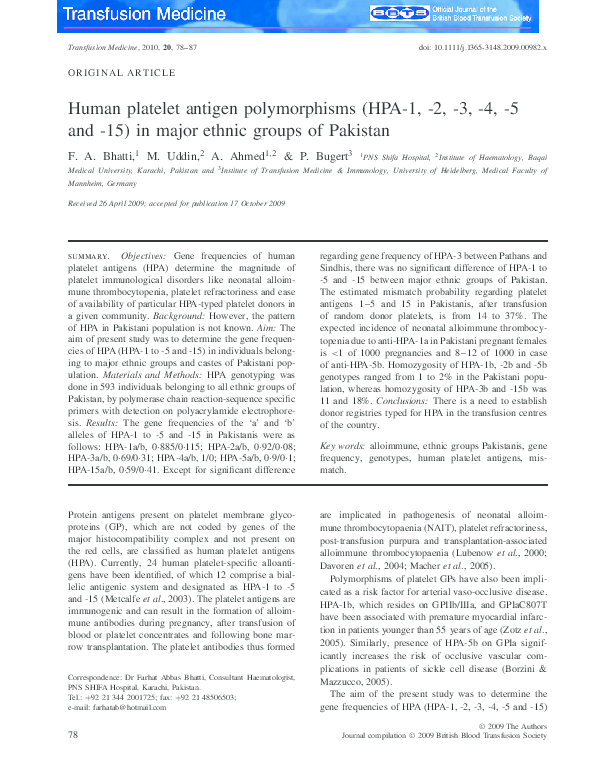 (PDF) Human platelet antigen polymorphisms (HPA-1, -2, -3, -4, -5 and ...