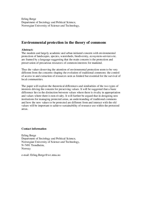 (PDF) Environmental protection in the theory of commons