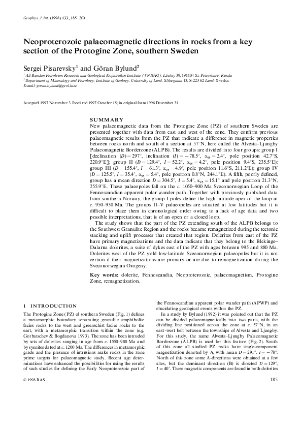 (PDF) Neoproterozoic palaeomagnetic directions in rocks from a key ...