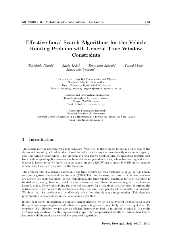 (PDF) Effective local search algorithms for the vehicle routing problem with general time windows