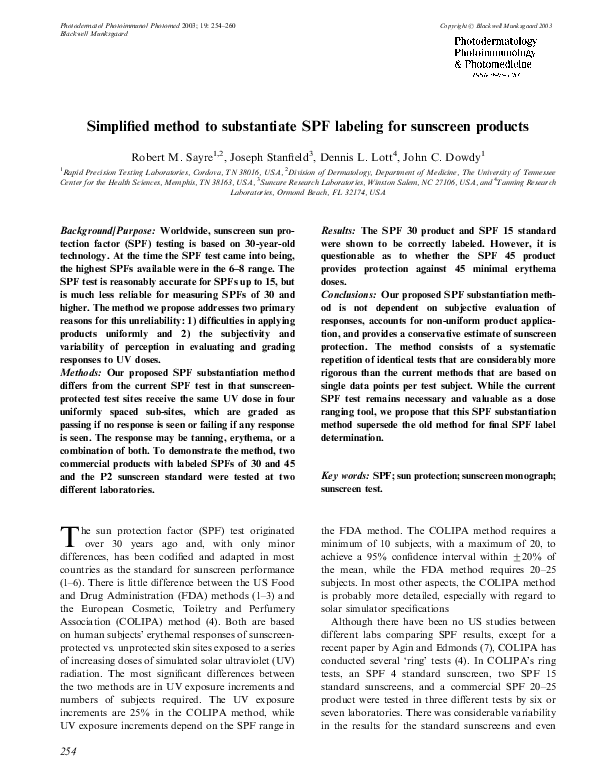 (PDF) Simplified method to substantiate SPF labeling for sunscreen products