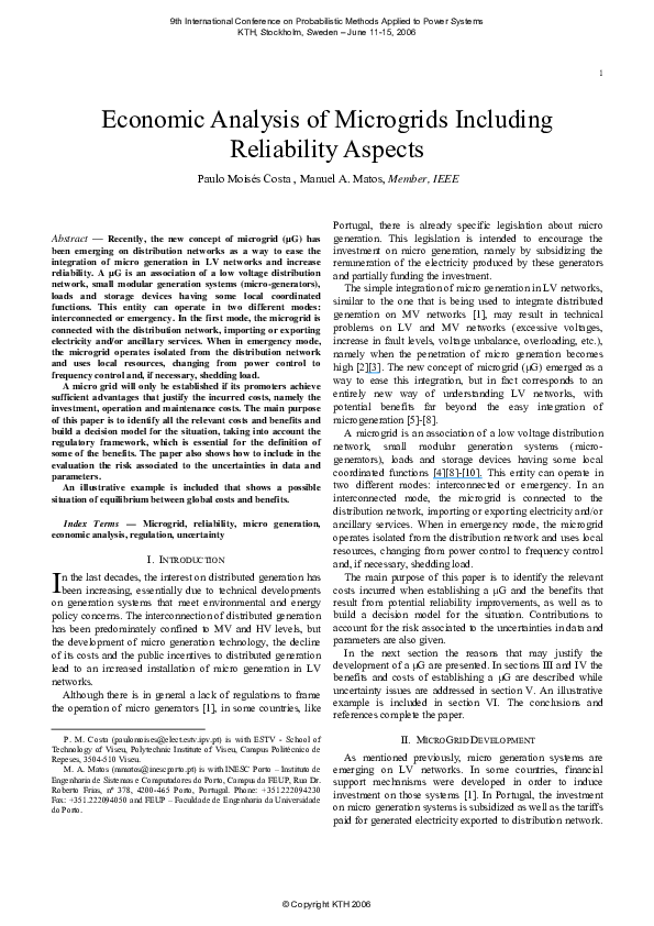 (PDF) Economic Analysis of Microgrids Including Reliability Aspects