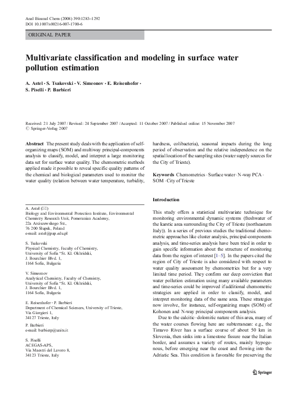 (PDF) Multivariate classification and modeling in surface water pollution estimation