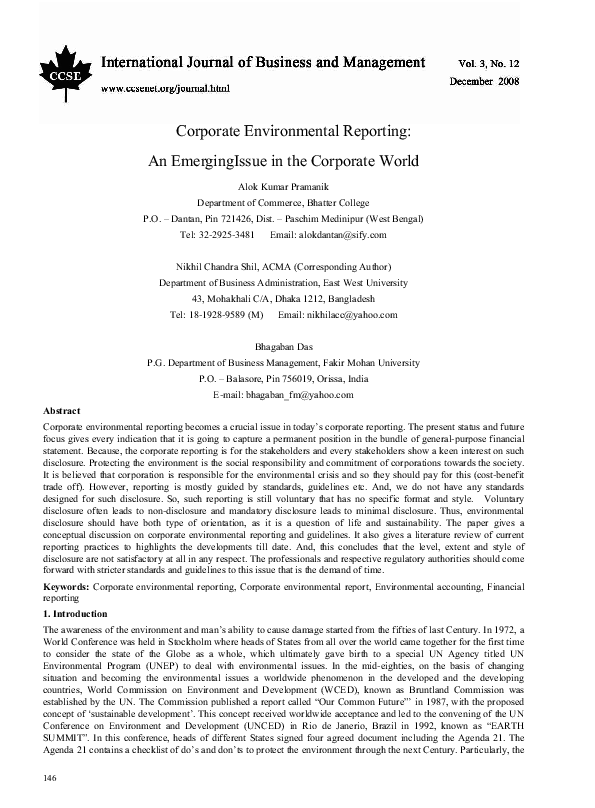 (PDF) Corporate Environmental Reporting: An Emerging Issue in the ...
