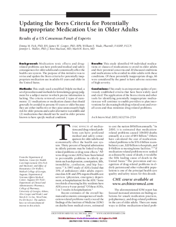 (PDF) Updating the Beers Criteria for Potentially Inappropriate ...