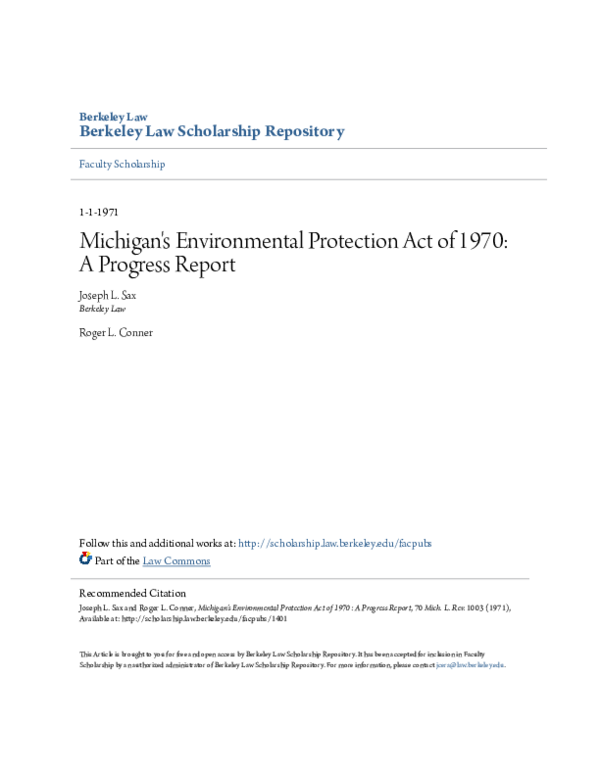 (PDF) Michigan's Environmental Protection Act of 1970: A Progress Report