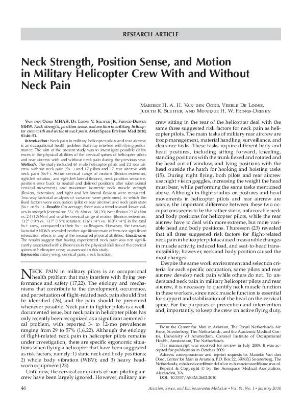 (PDF) Neck Strength, Position Sense, and Motion in Military Helicopter ...