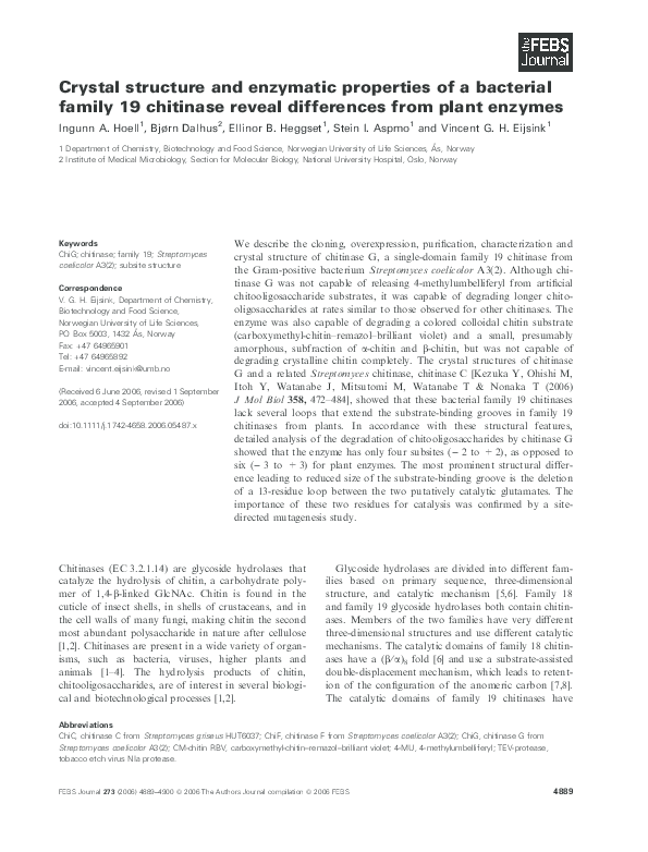 (PDF) Crystal structure and enzymatic properties of a bacterial family ...