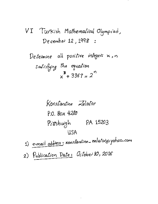 (PDF) VI Turkish Mathematical Olympiad , December12 , 1998: Determine ...