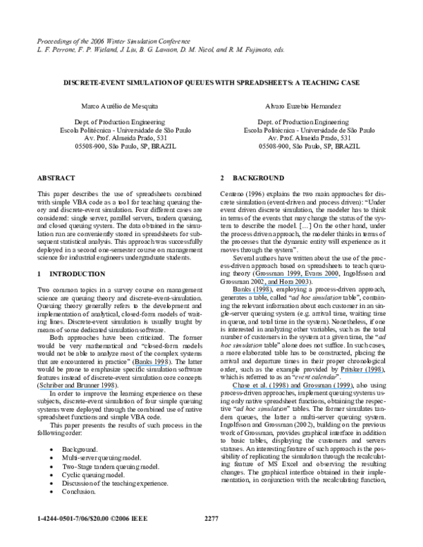 (PDF) Discrete-event simulation of queues with spreadsheets: a teaching ...