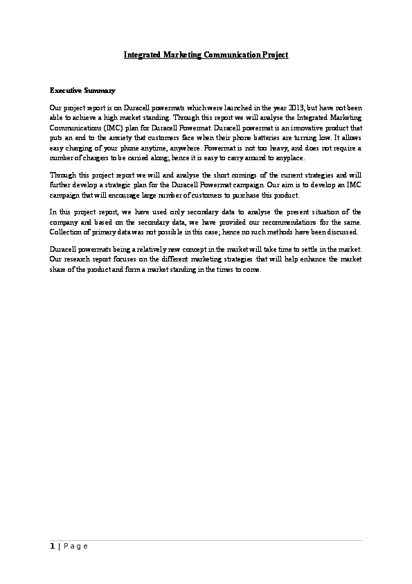 (DOC) Integrated Marketing Communication Project