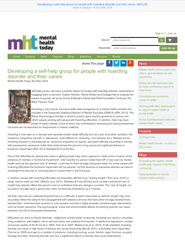 (PDF) Developing a self-help group for people with hoarding disorder ...