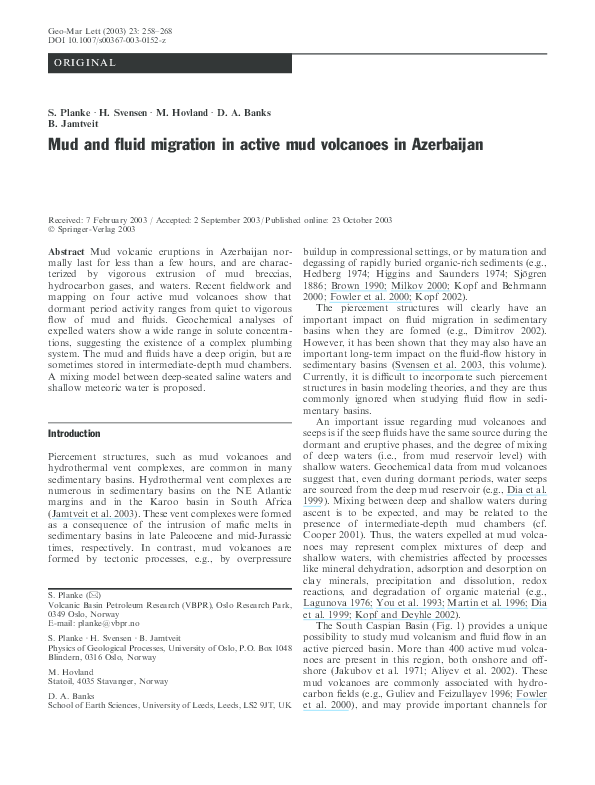 (PDF) Mud and fluid migration in active mud volcanoes in Azerbaijan ...