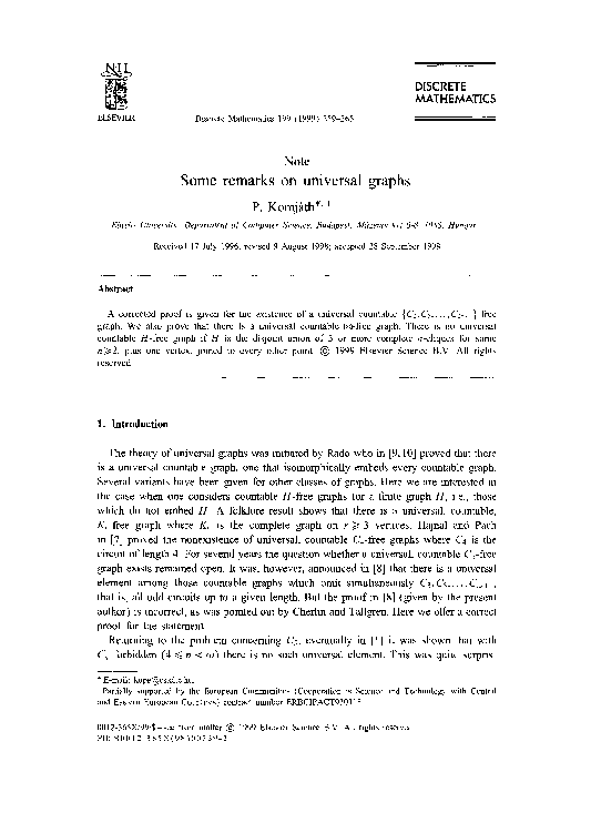 (PDF) Some remarks on universal graphs