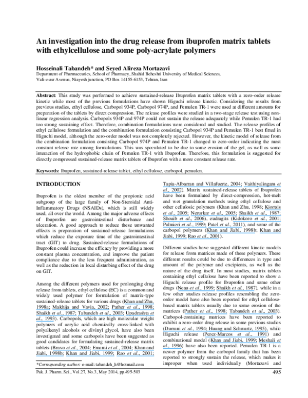 Pdf An Investigation Into The Drug Release From Ibuprofen Matrix