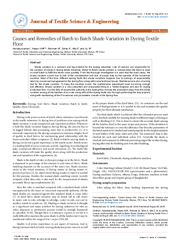 (PDF) Causes and remedies of batch to batch shade variation in dyeing ...