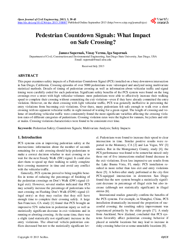(PDF) Pedestrian Countdown Signals: What Impact on Safe Crossing? | DR PROF VINAY K U M A R ...