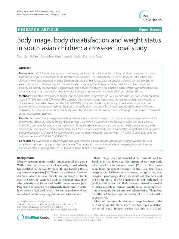 (PDF) Body image, body dissatisfaction and weight status in South Asian ...