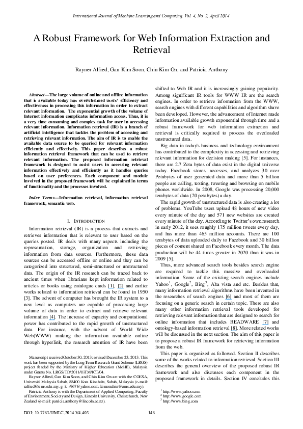 Pdf A Robust Framework For Web Information Extraction And Retrieval