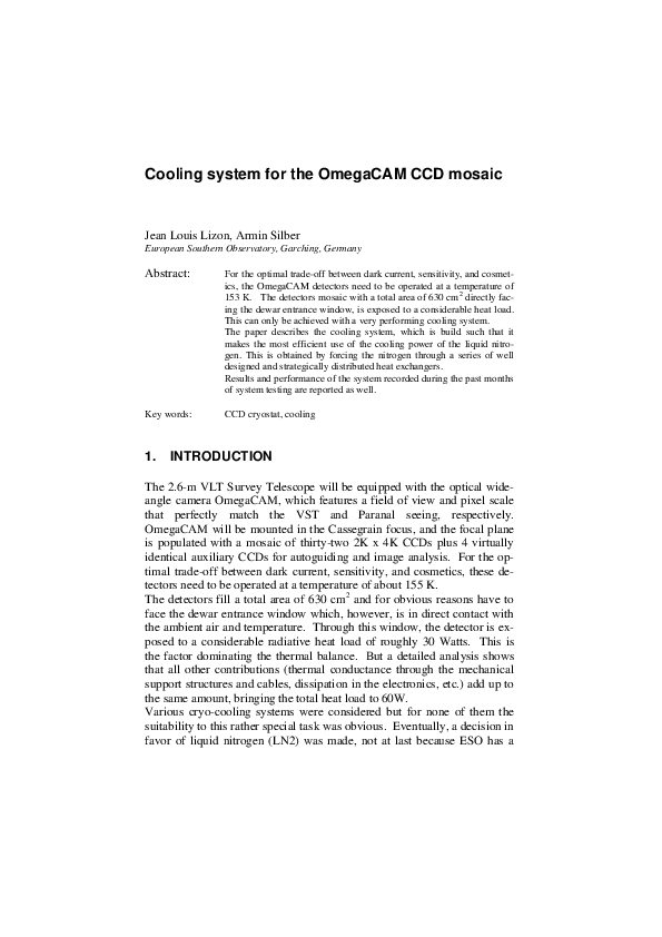 (PDF) Cooling System for the OmegaCAM CCD Mosaic