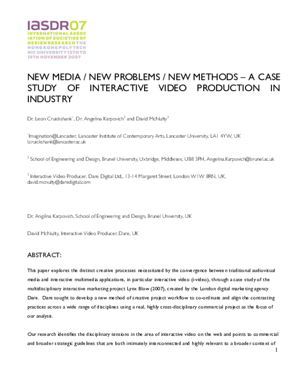 (PDF) NEW MEDIA / NEW PROBLEMS / NEW METHODS - A CASE STUDY OF ...